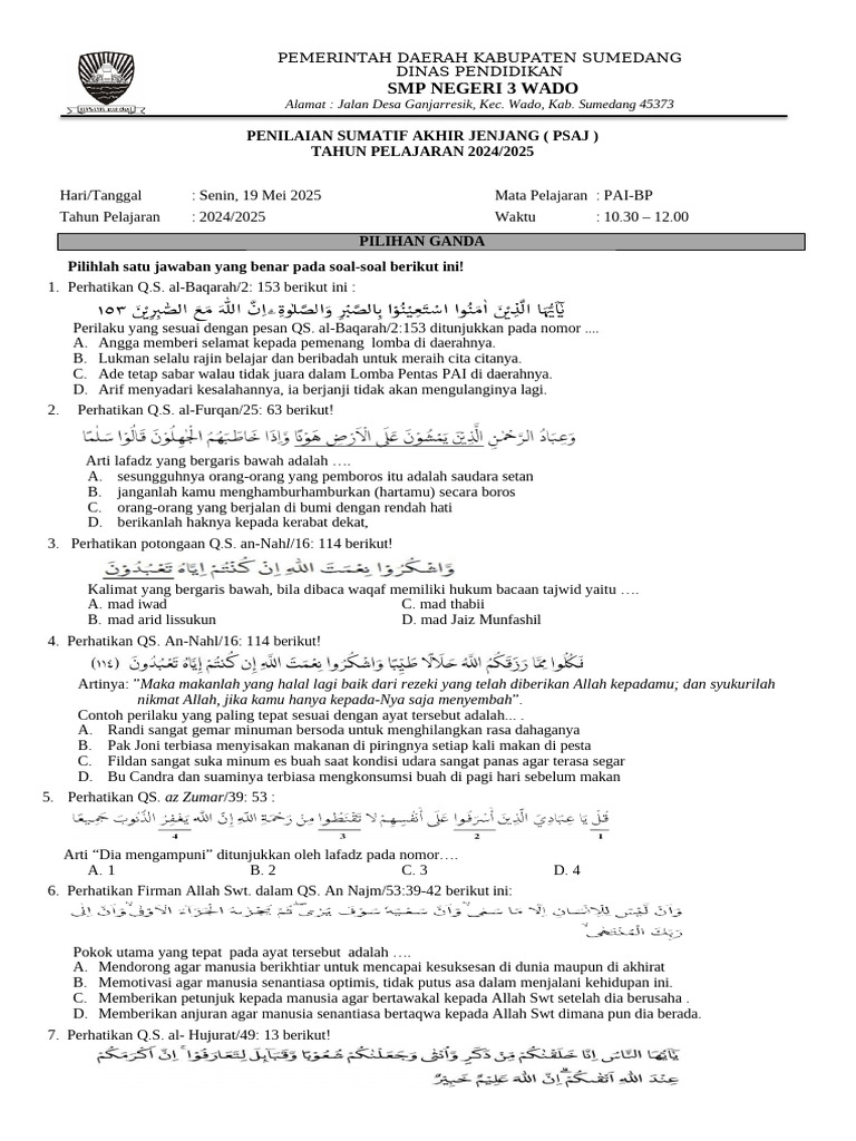 Soal Psaj Pai 2025 | PDF