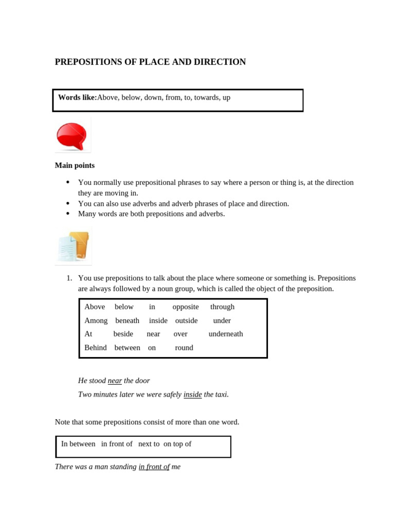 Lesson 8 Prepositions of Place and Direction | PDF | Adverb | English ...