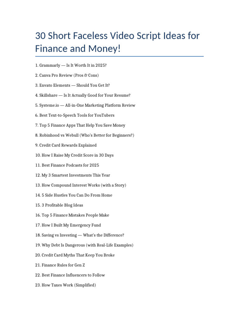 Faceless Video Script Ideas | PDF