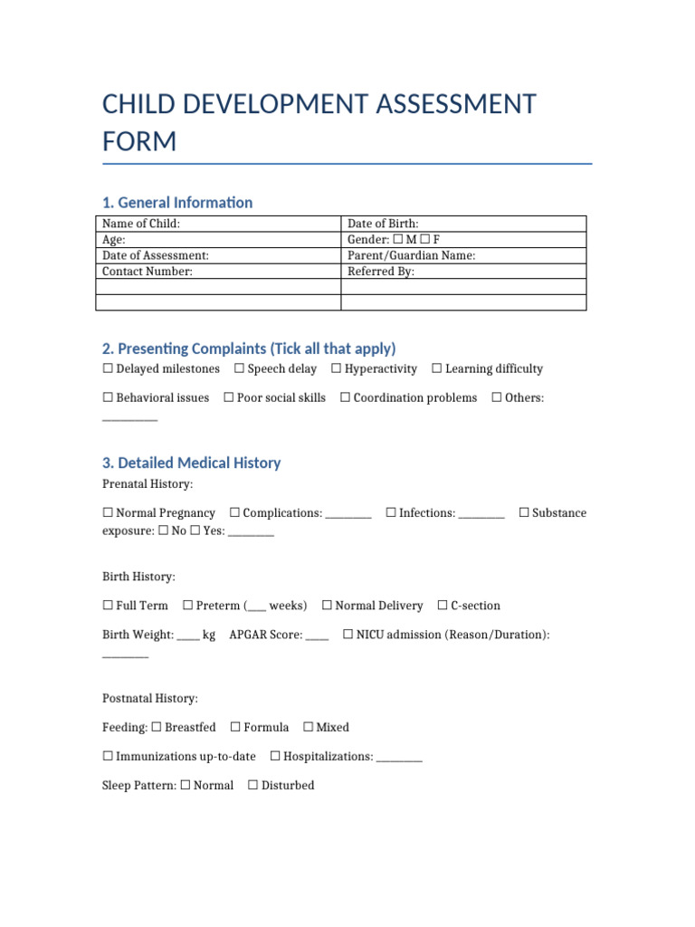 Child Development Assessment Form | PDF | Child Development ...