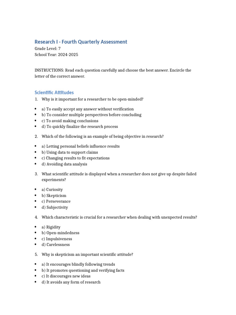 Research I Fourth Quarterly Assessment Complete | PDF | Experiment ...