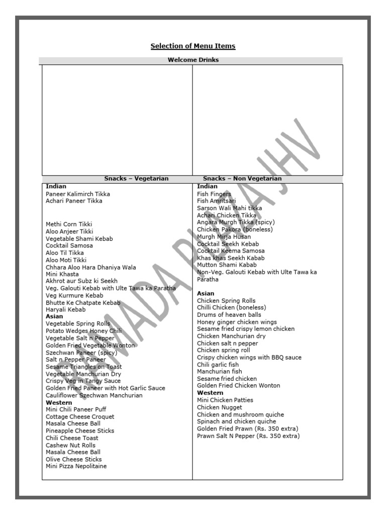 New Selection of Menu Items | PDF | Salad | Indian Cuisine