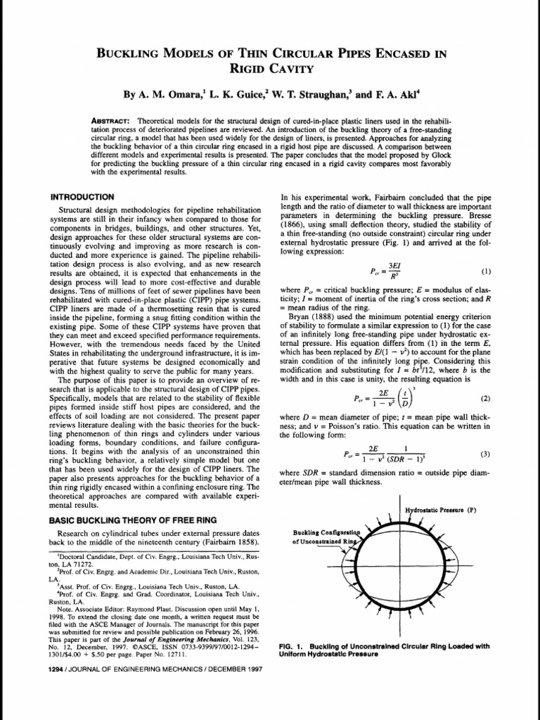 1997-Buckling Models of Thin Circular Pipes Encased in Rigid Cavity-A ...