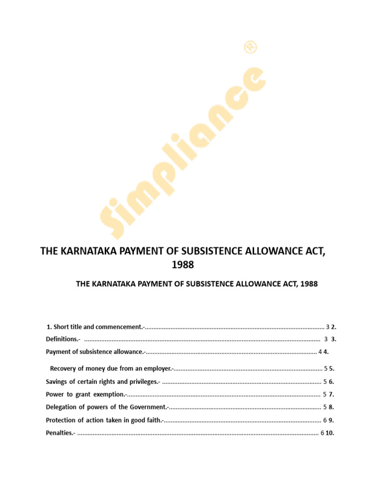 Karnataka Subsistence Allowance Act 1988 | PDF | Employment | Magistrate