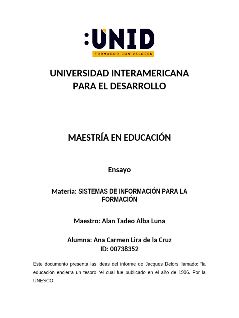 Ensayo Jaques Delors | PDF | Aprendizaje | Imaginación