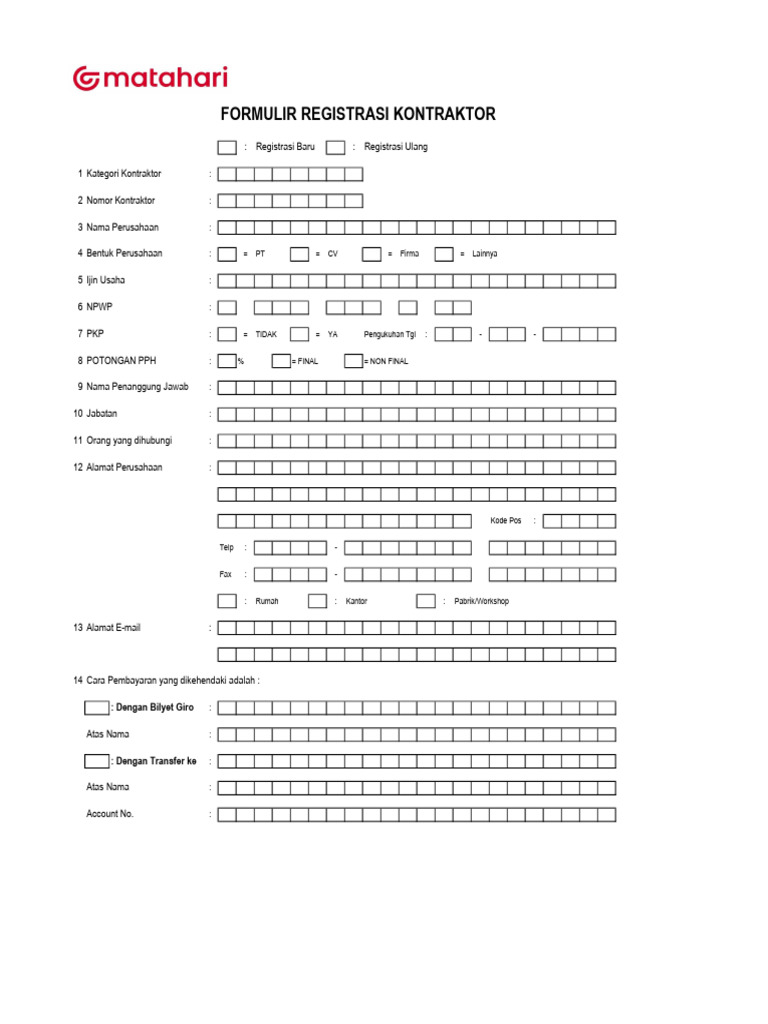 Form Registrasi Kontraktor & Supplier - 100724 | PDF