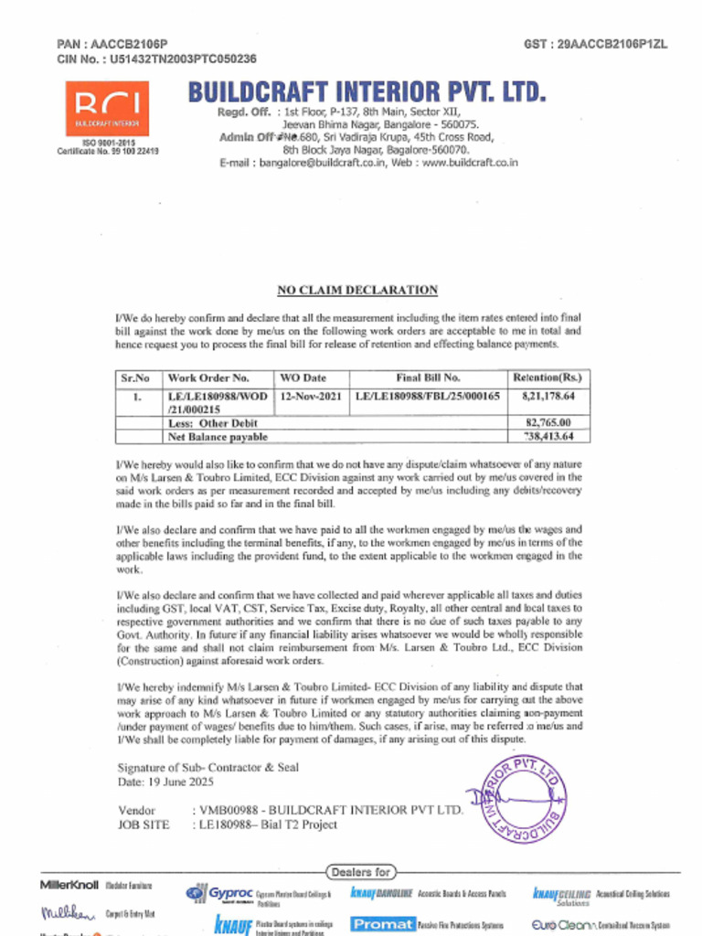 Build Care-215 No Claim Certificate | PDF