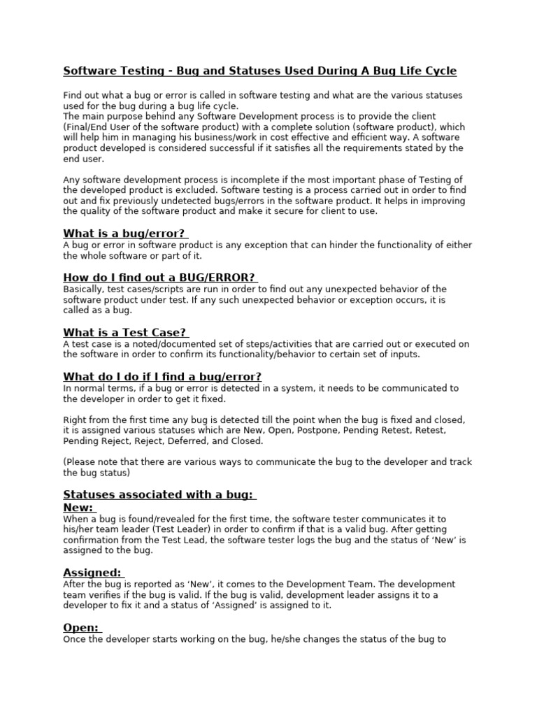 Bug Life Cycle Pdf Software Bug Software Testing 0774