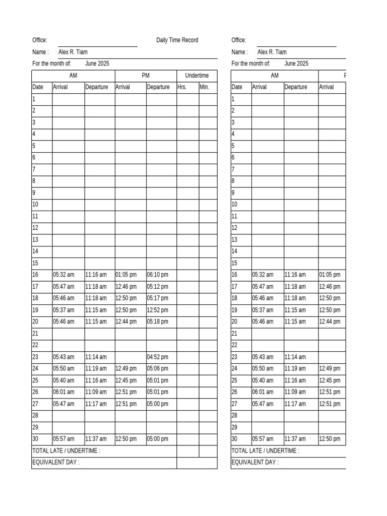 All Employees DTR Report Jun 2025 | PDF