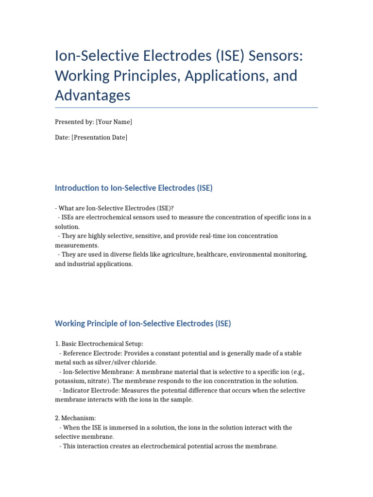 ISE Sensor Presentation | PDF | Electrochemistry | Electrolyte