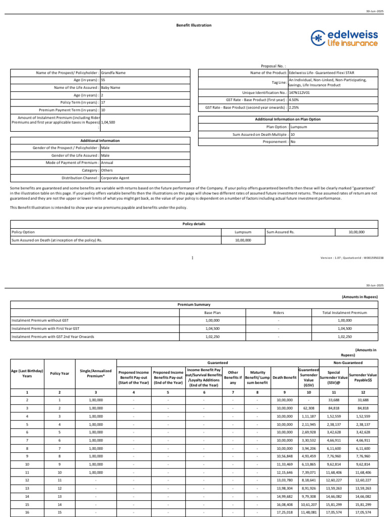 Baby Name Guaranteed Flexi STAR | PDF | Insurance | Life Insurance