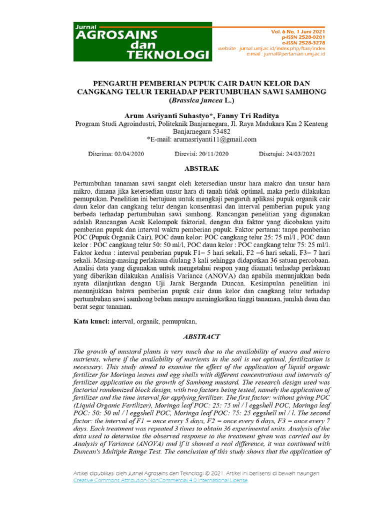 Pengaruh Pemberian Pupuk Cair Daun Kelor Dan Cangkang Telur Terhadap Pertumbuhan Sawi Samhong ...