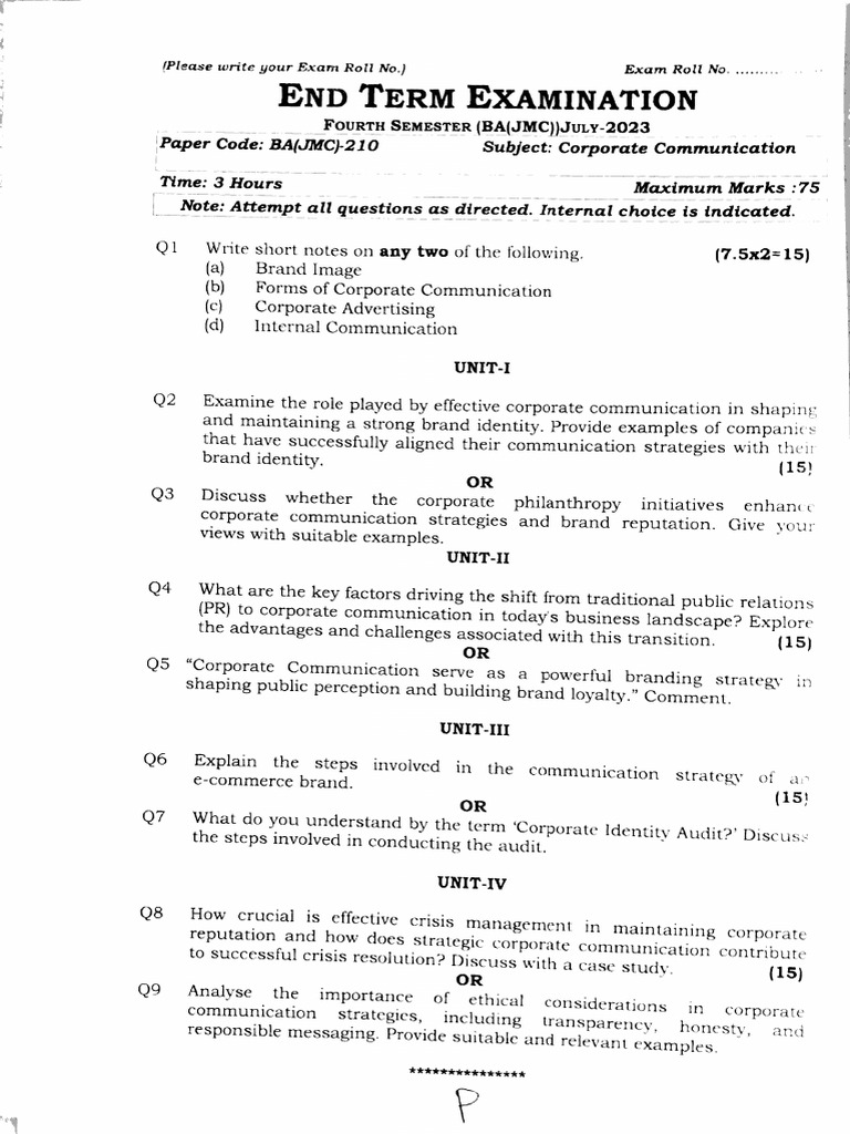 Bajmc 4 Sem Corporate Communication Bajmc 210 Jul 2023 | PDF | Brand ...