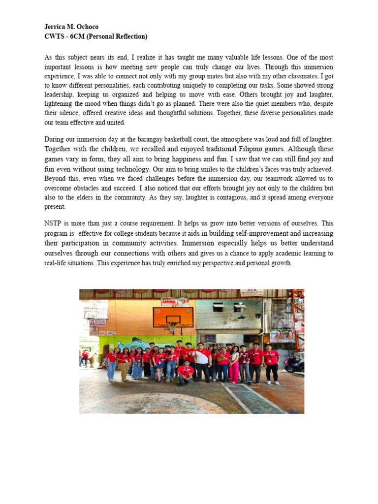 Ochoco Jerrica Reflection Paper | PDF
