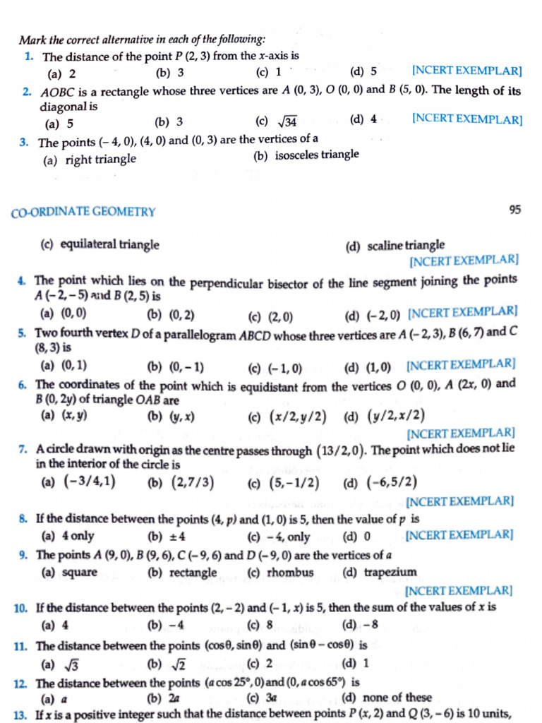 Coordinate Geometry Multiple Choice Questions | PDF | Triangle | Circle