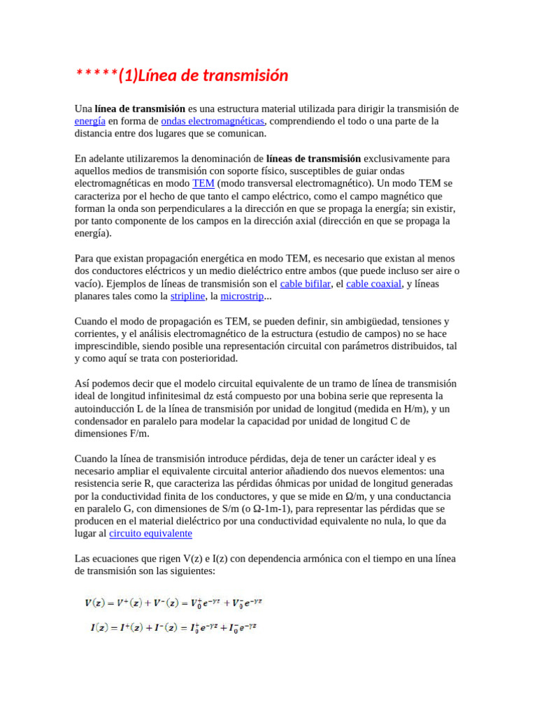 Líneas de Transmisión: Fundamentos y Ecuaciones | PDF | Línea de ...