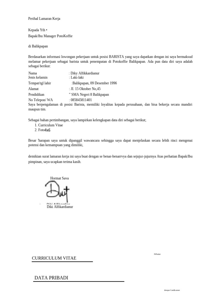 Lamaran Diki To PotoKoffie | PDF