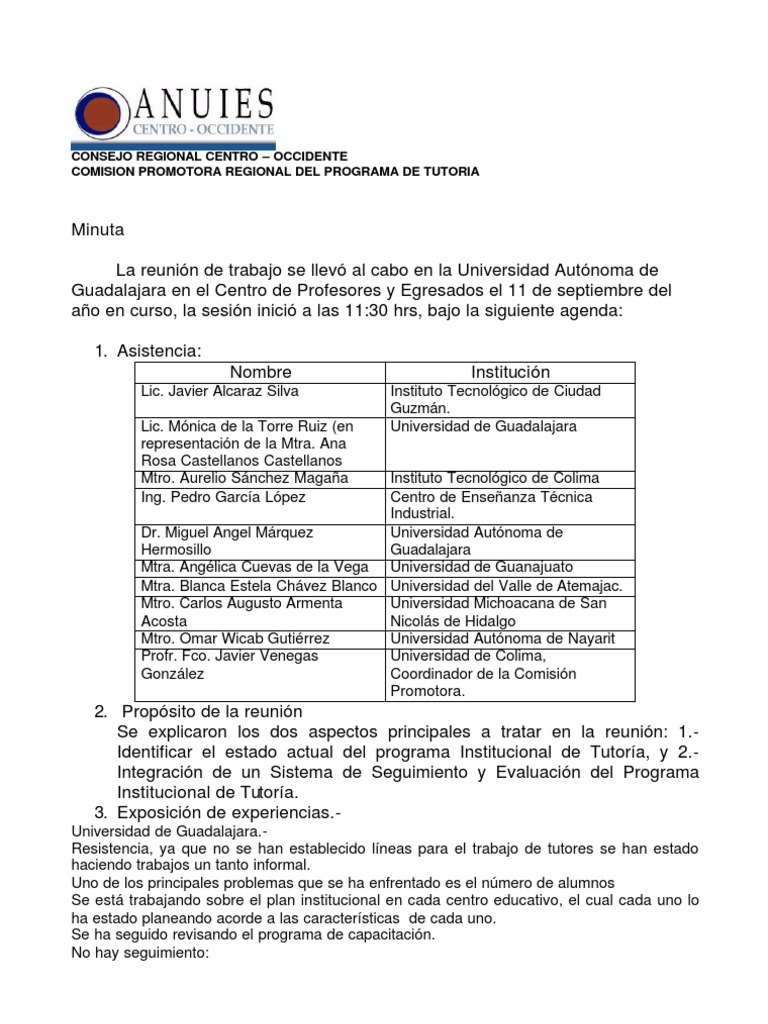 Ejemplo de Minuta | Test (Assessment) | University