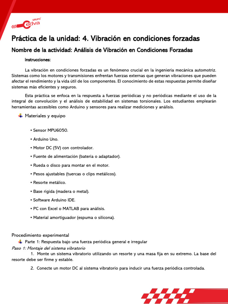 Práctica de La Unidad 4. Vibración en Condiciones Forzadas | PDF | Arduino | Resonancia