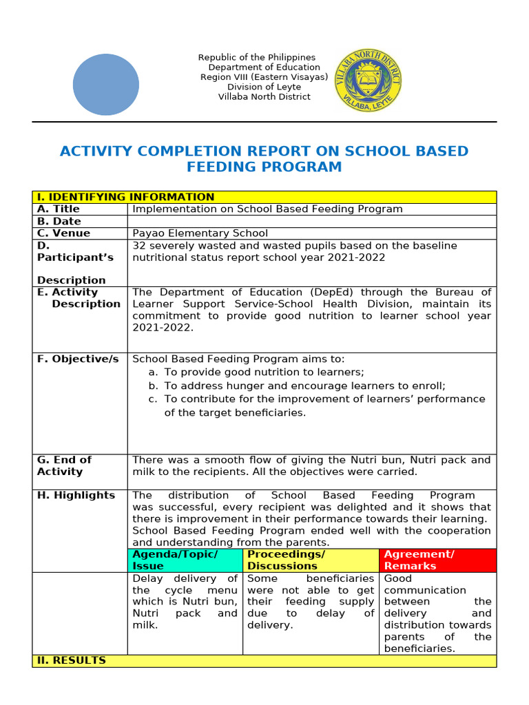 School-Based Feeding Program Report | PDF | Learning
