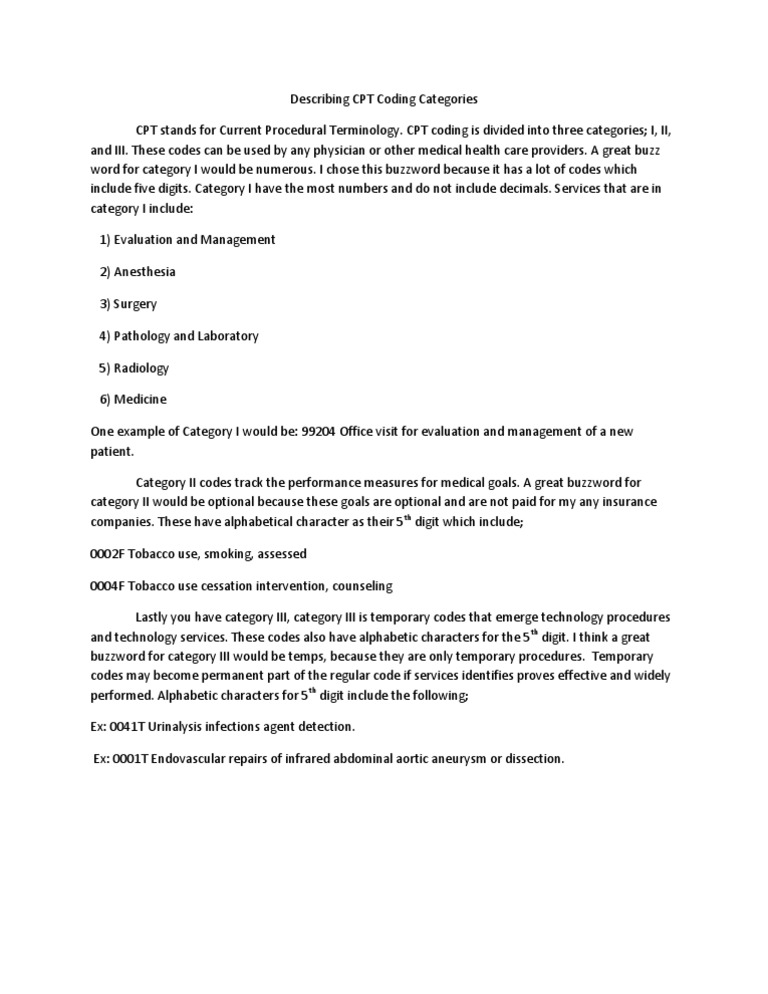 Describing CPT Coding Categories | PDF
