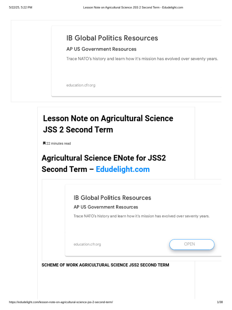 Lesson Note On Agricultural Science JSS 2 Second Term | PDF | Nutrients | Nutrition