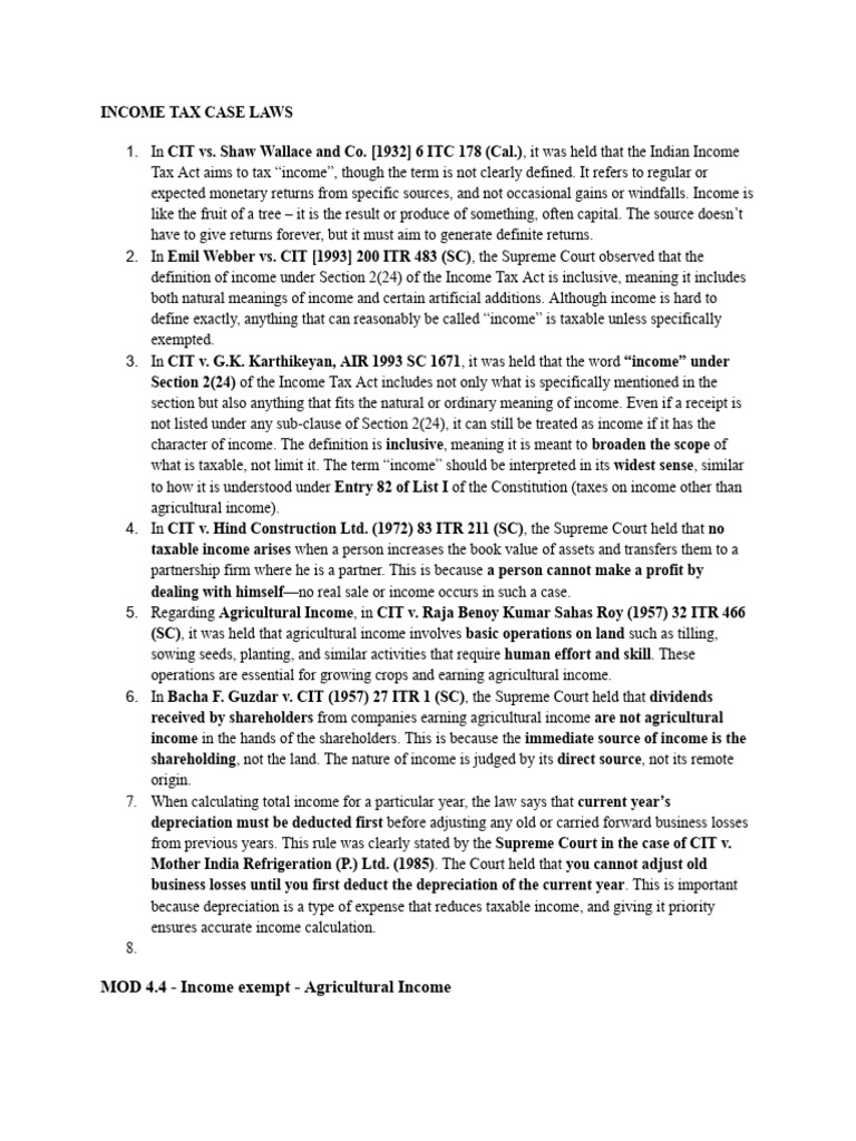 Income Tax Case Laws Overview | PDF | Employee Benefits | Taxes