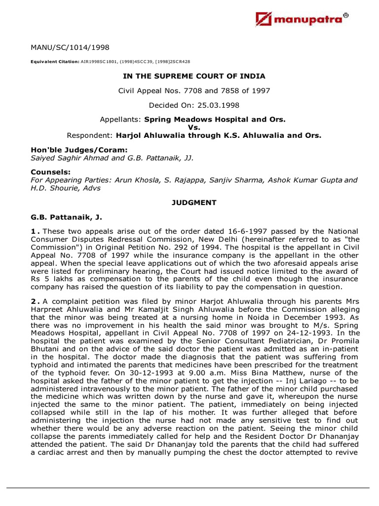 Spring Meadows Hospital and Ors Vs Harjol Ahluwals (Vikas Sir) | PDF ...