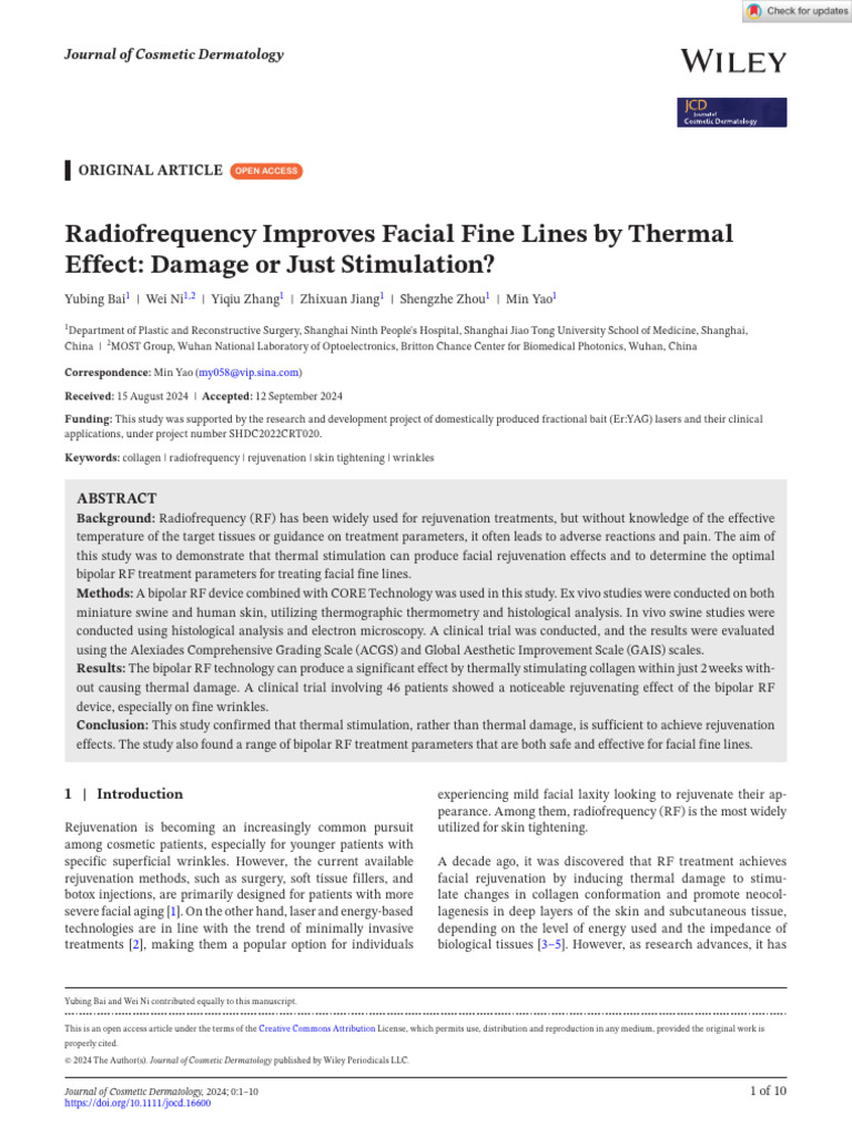 J of Cosmetic Dermatology - 2024 - Bai - Radiofrequency Improves Facial ...