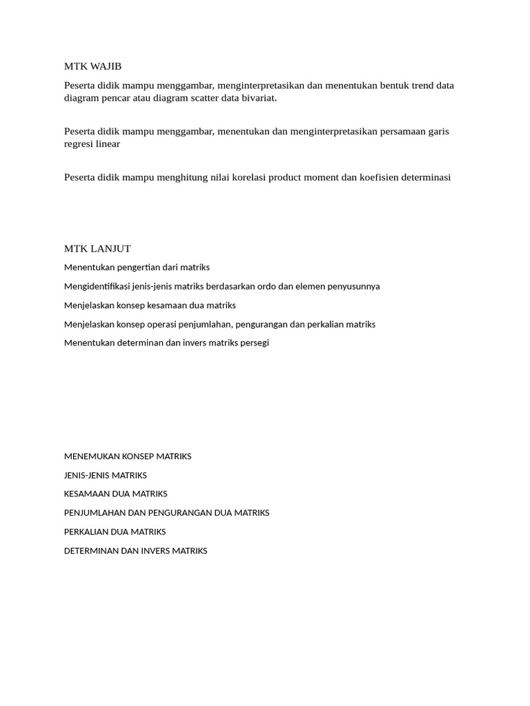 Konsep dan Operasi Matriks dalam MTK | PDF