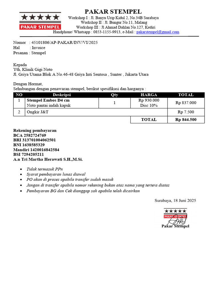 Invoice Stempel untuk Klinik Gigi Noto | PDF