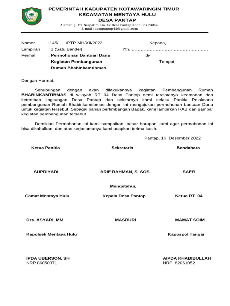 Surat Bantuan Dana Pemb. Bhabin 2 | PDF