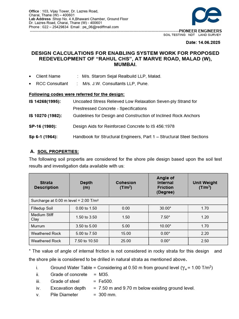 300 - MM - Shore - Pile - Design - Calculations | PDF | Deep Foundation ...