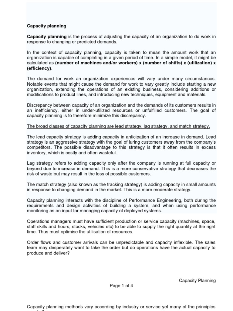 Capacity Planning | PDF | Strategic Management | Production And ...