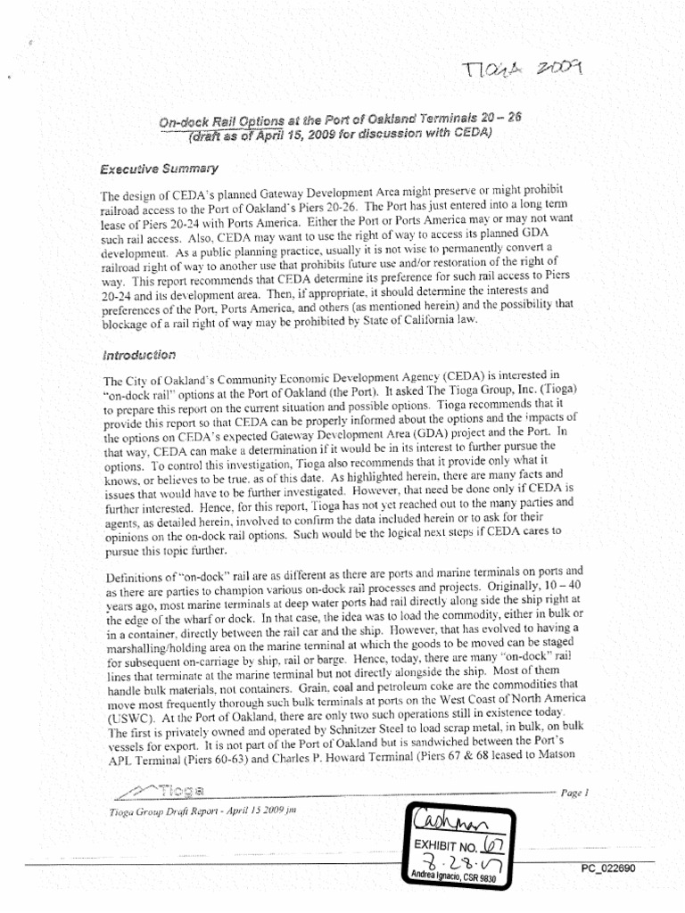 Pat Cashman Tioga Group Draft Proves Oakland Planned Coal For Bulk ...
