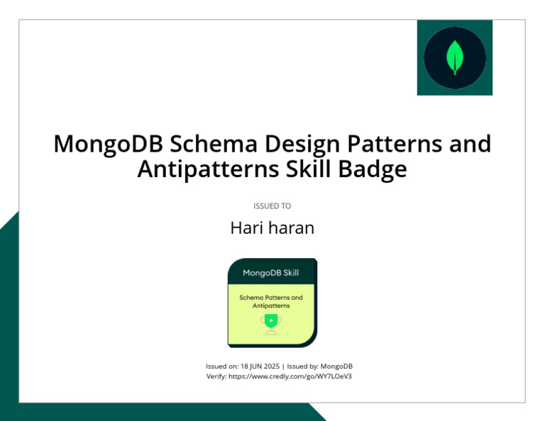 MongoDBSchemaDesignPatternsandAntipatternsSkillBadge Badge20250618 26 ...