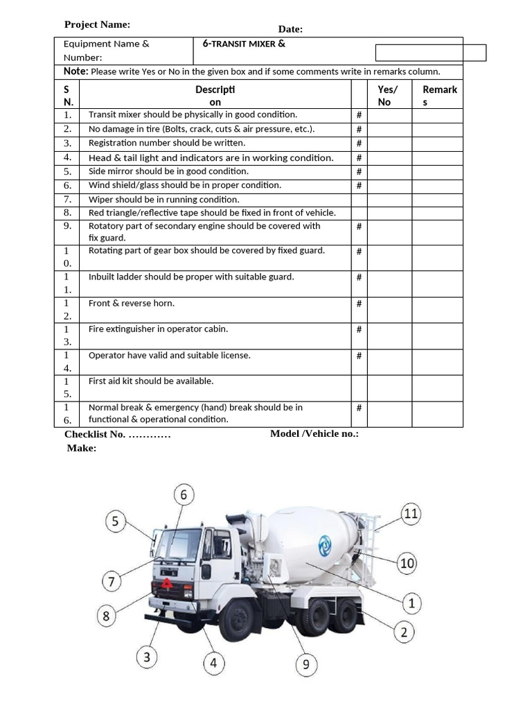 Checklist Transit Mixer | PDF