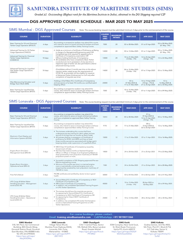 SIMS DGS Approved Course Schedule Ad - Mar-May2025 | PDF | Sailor ...