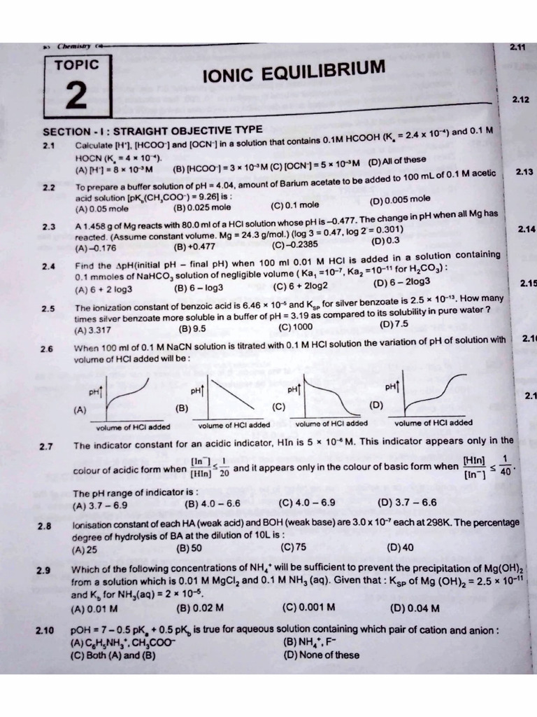 Ionic Equilibrium Assignment | PDF | Acid | Ph
