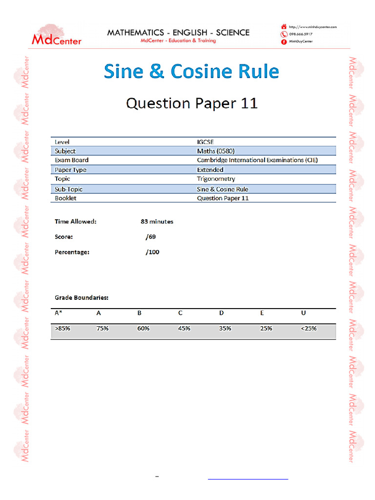 IGCSE M 2d Sine Cosine Rule (1) Unlocked | PDF