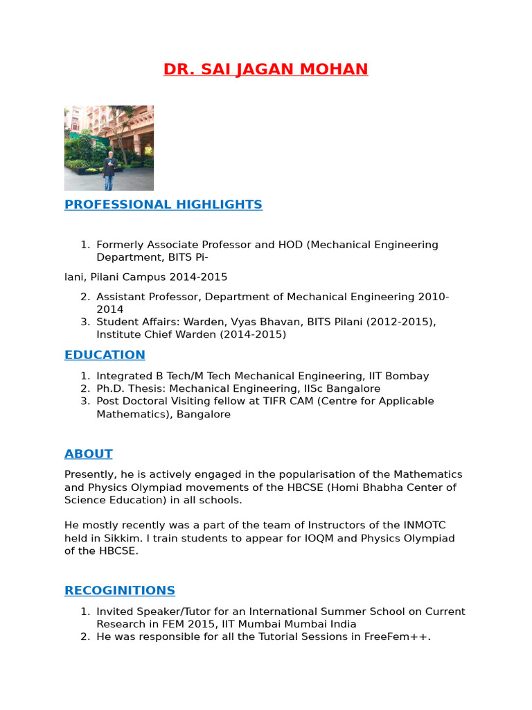 DR - Sai Jagan Mohan - Profile | PDF