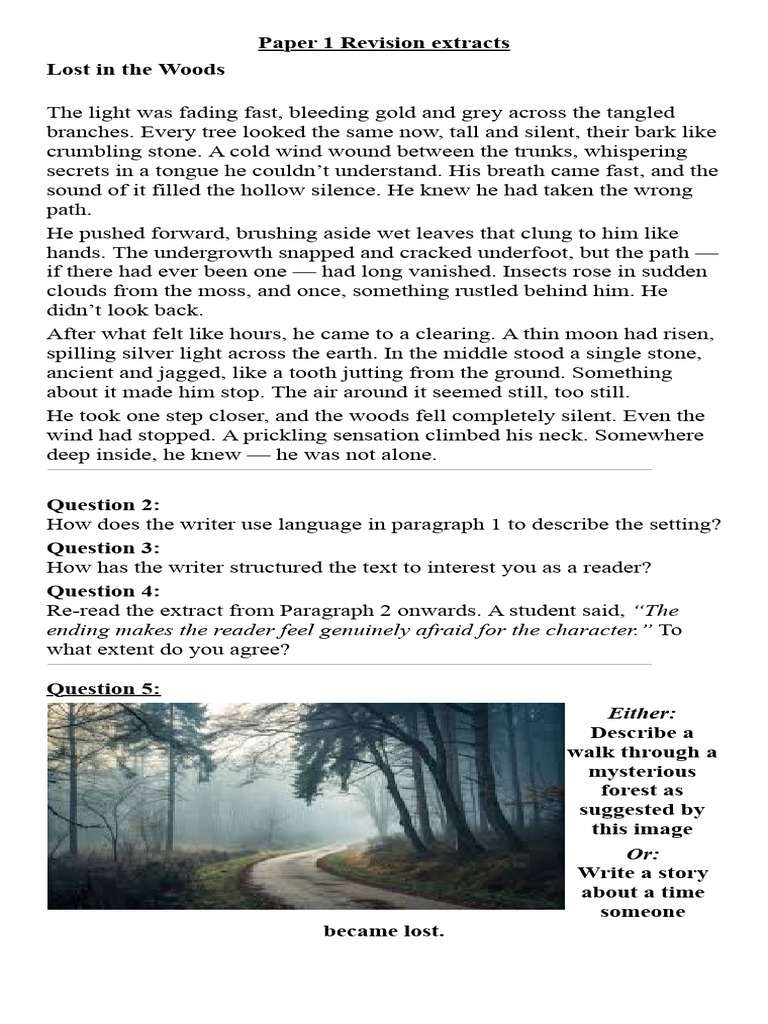 Paper 1 Revision Extracts Lost in The Woods: "The Ending Makes The ...