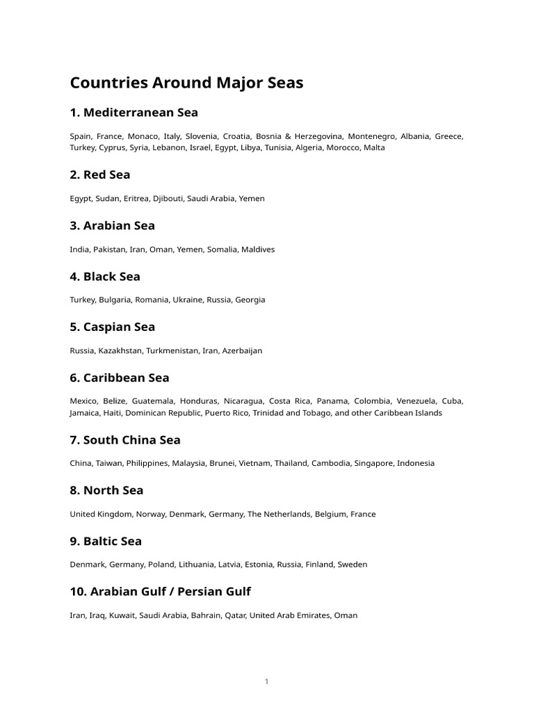 Countries Bordering Major Seas | PDF
