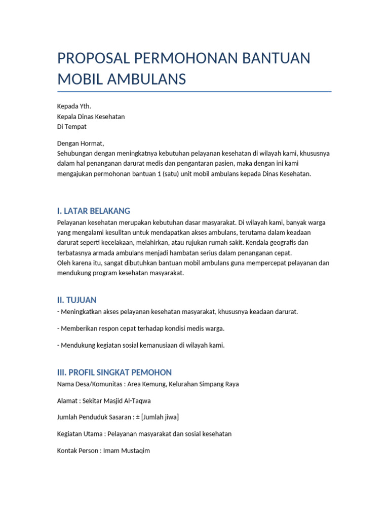 Proposal Permohonan Ambulans Imam Mustaqim | PDF