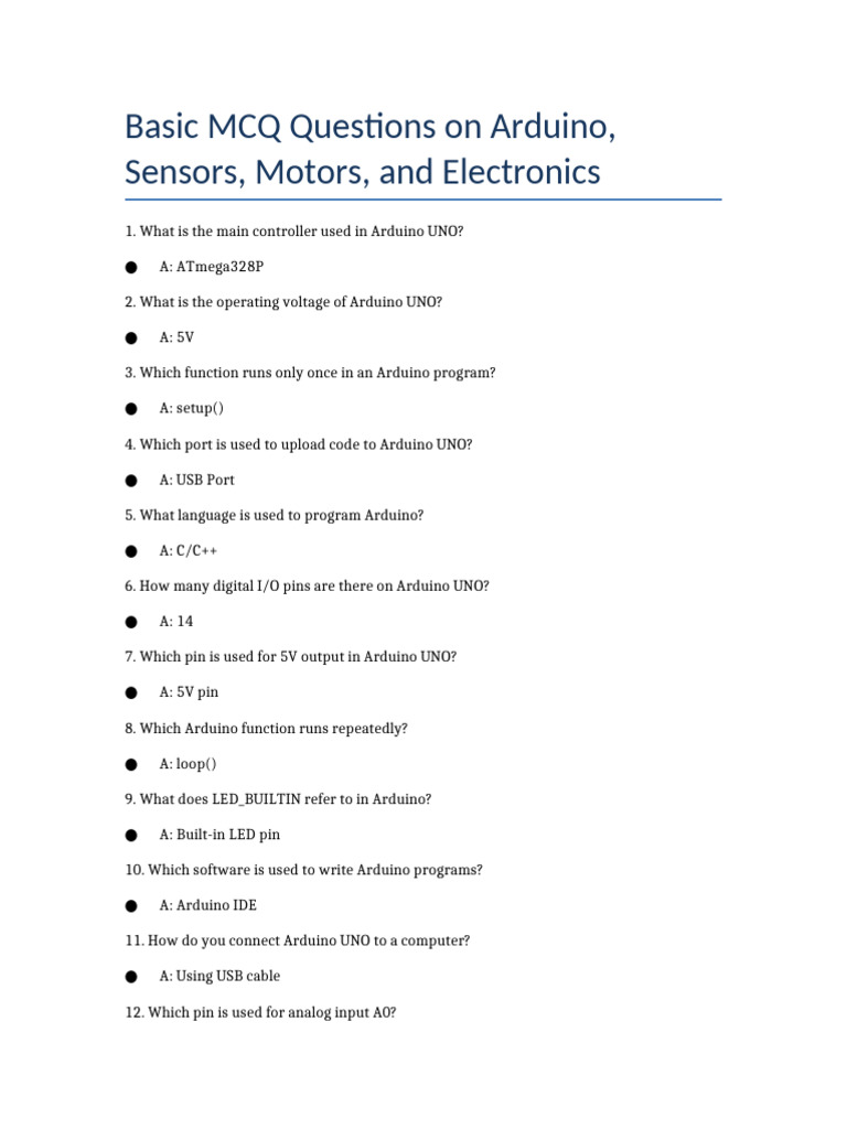 Basic MCQ Arduino Sensors Electronics | PDF | Arduino | Infrared