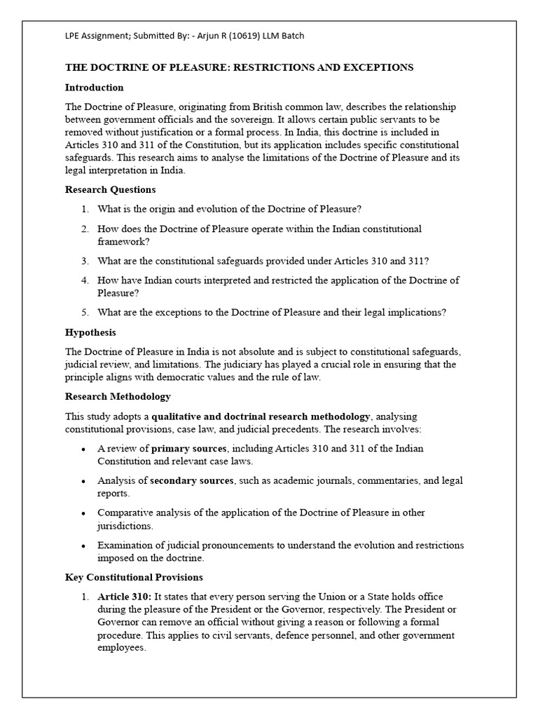 Assignment LPE Restriction To Doctrine of Pleasure | PDF | Supreme ...