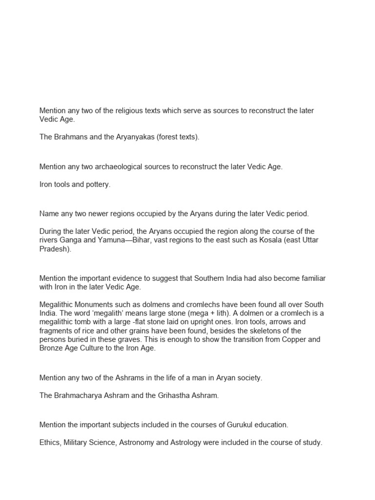 Selina Concise History Solutions Class 9 Chapter 3 The Later Vedic Age | PDF | Hindu Deities | Vedas