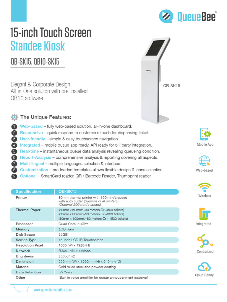 15-Inch Touch Screen Kiosk QB-SK15 | PDF