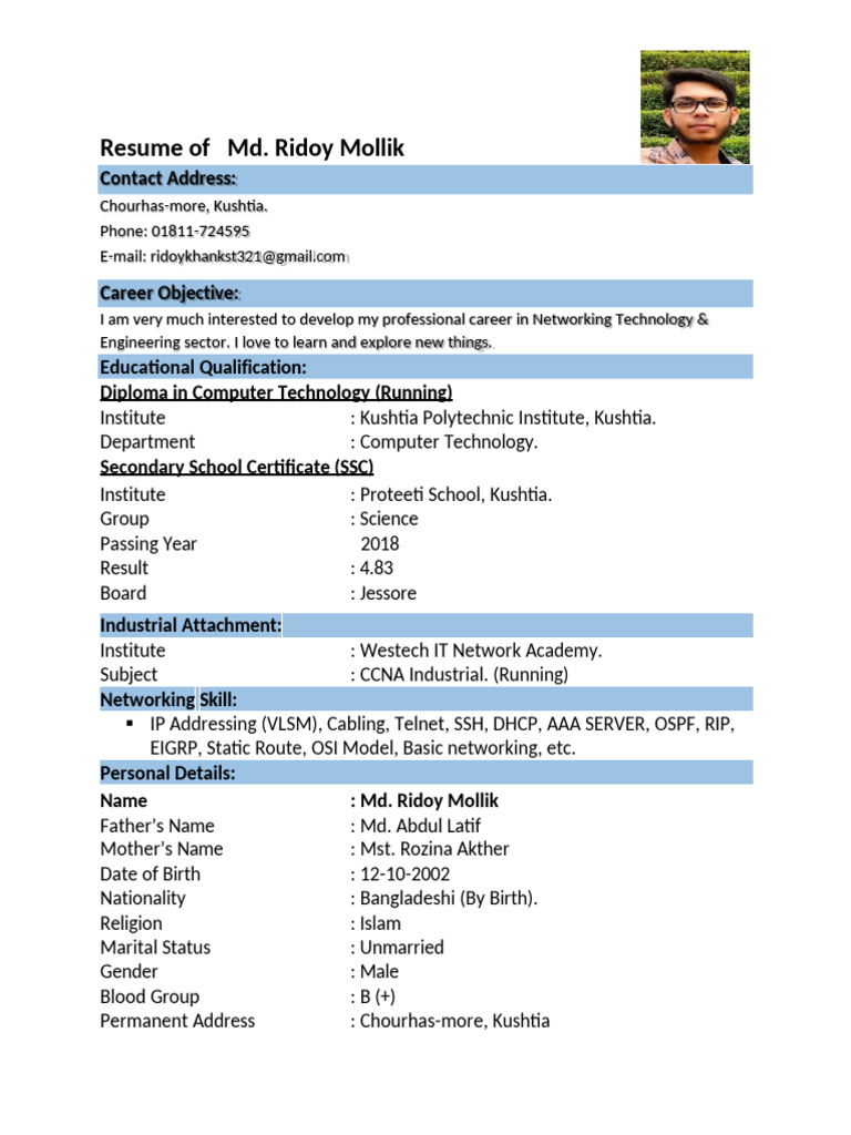 Ridoy - CV For Walton | PDF