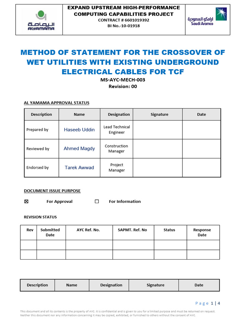 Method of Statement For The Crossover of Wet Utilities With Existing ...